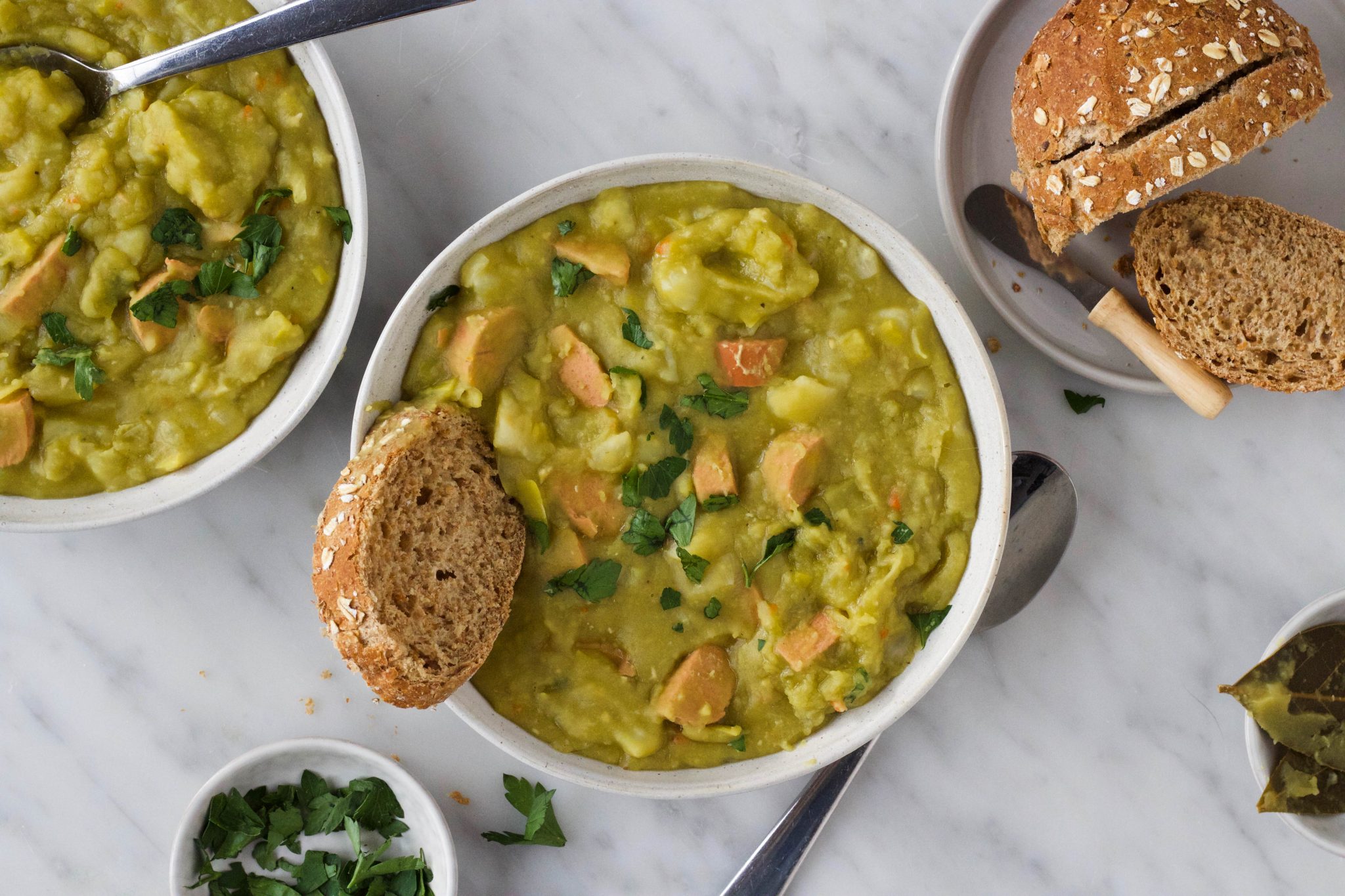 Vegetarische erwtensoep met rookworst - Feelgoodbyfood